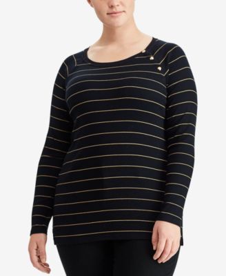 Lauren Ralph Lauren Plus Size Metallic-Striped Top - Macy's