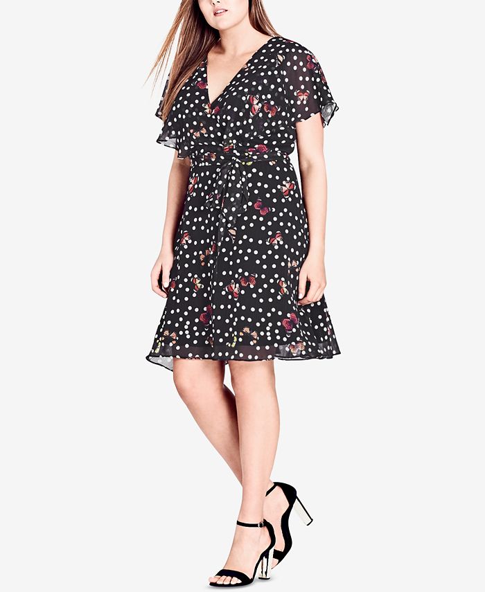 City Chic Trendy Plus Size Flutter-Sleeve Faux-Wrap Dress - Macy's