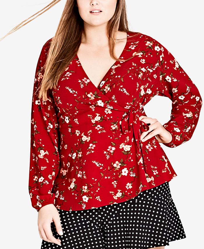 City Chic Trendy Plus Size Printed Wrap Top - Macy's