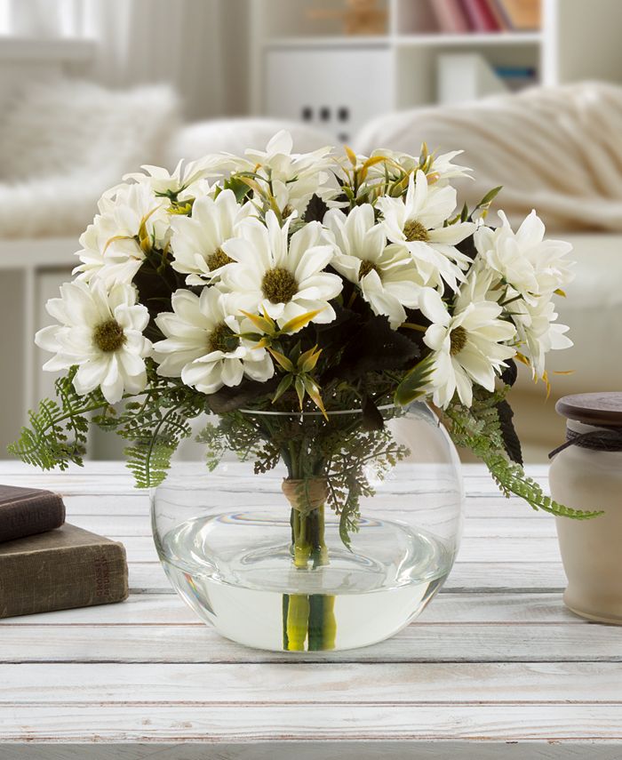 Pure Garden White Daisy Floral Arrangement with Vase, 9" x 6" x 6" - Macy's
