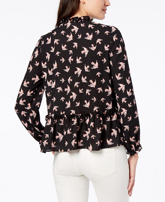 Maison Jules Bird-Print Peplum Top, Created for Macy's - Macy's