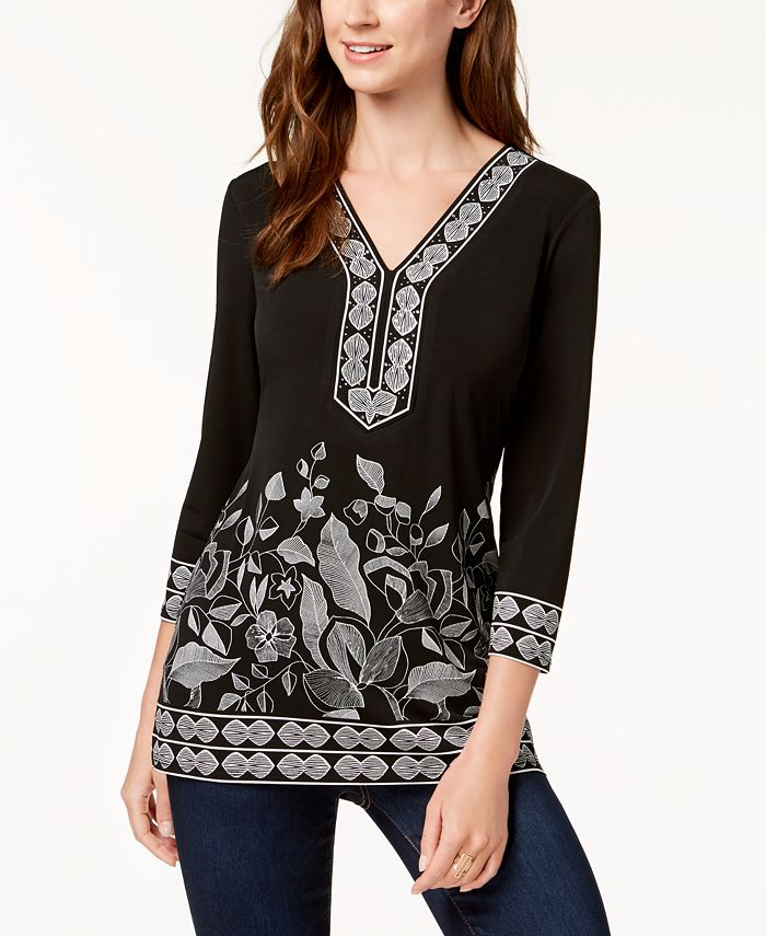 JM Collection Printed Studded Tunic - Macy's