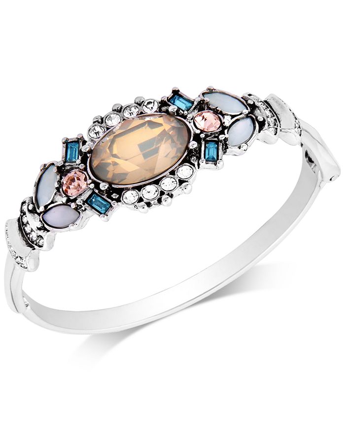 GUESS Silver-Tone Multi-Stone Hinged Bangle Bracelet - Macy's