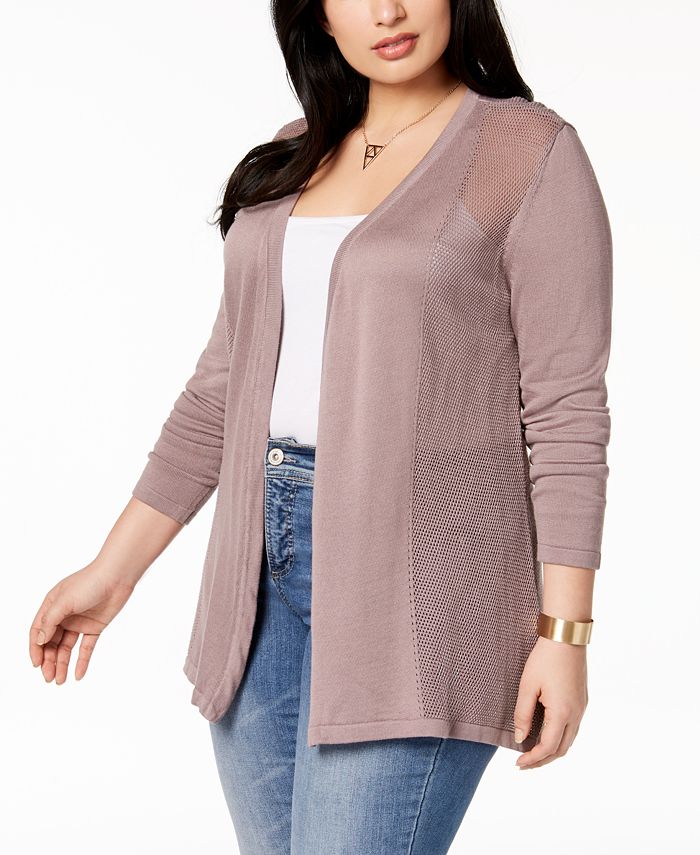 Belldini Plus Size Sheer-Panel Cardigan - Macy's