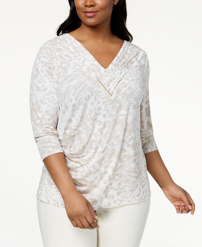 Calvin Klein Plus Size Pleated Hardware-Detail Top - Macy's