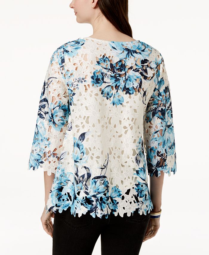 Charter Club Floral-Print Lace Top, Created for Macy's - Macy's