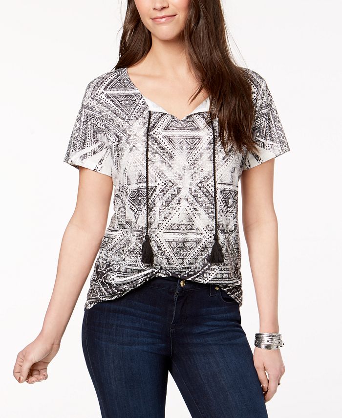 Style And Co Mixed Print Peasant Top Created For Macys Macys