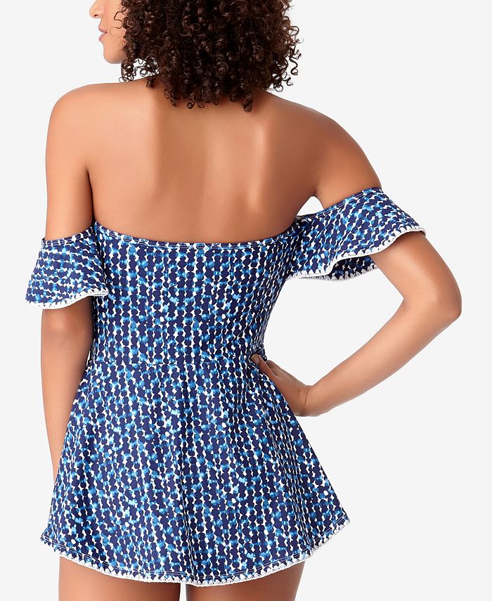 Anne Cole STUDIO Flounce Around Printed Off-The-Shoulder Ruffled Swim ...