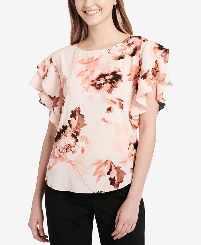 Calvin Klein Ruffled-Sleeve Top - Macy's