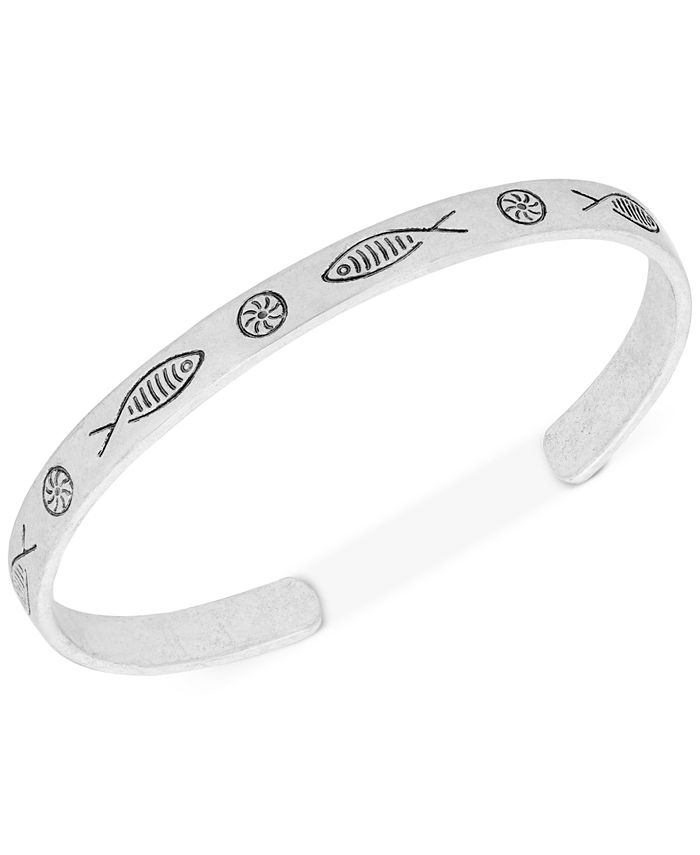 Lucky Brand Silver-Tone Fish Etched Cuff Bracelet - Macy's