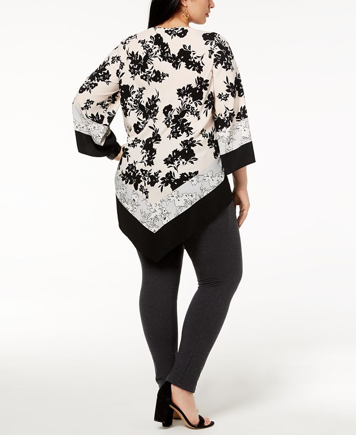 Alfani Plus Size Mixed-Printed Point-Hem Top, Created for Macy's - Macy's