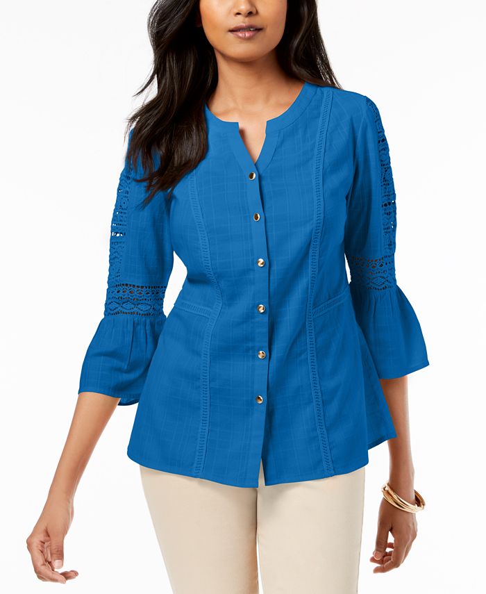 JM Collection Petite Cotton Embroidered Shirt, Created for Macy's - Macy's