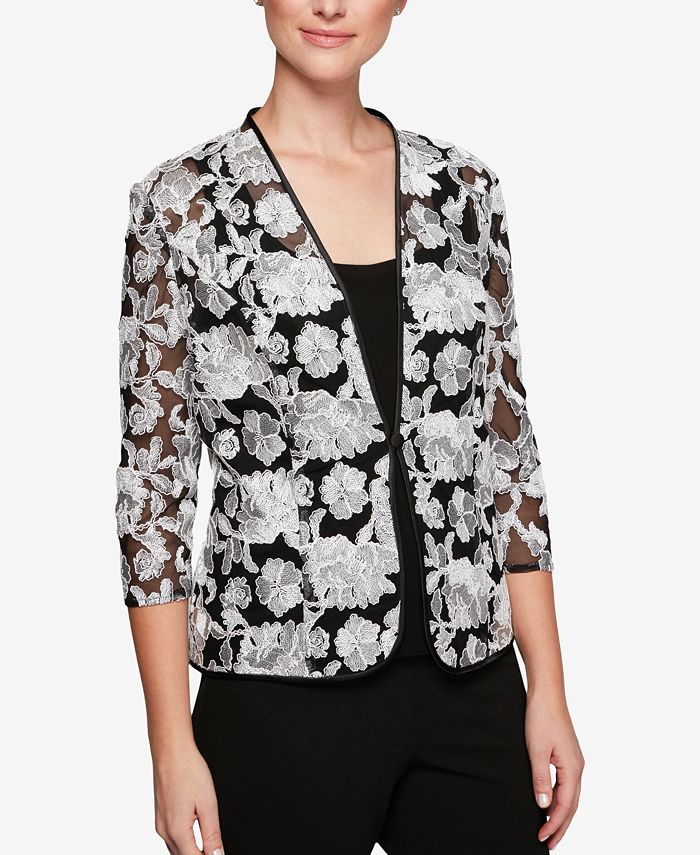 Alex Evenings Petite Printed Embroidered-Mesh Jacket & Shell - Macy's