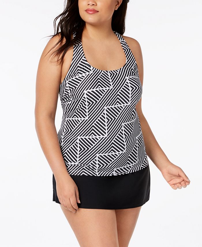 GO by Gossip Plus Size Labyrinth Racerback Tankini Top, Created for ...
