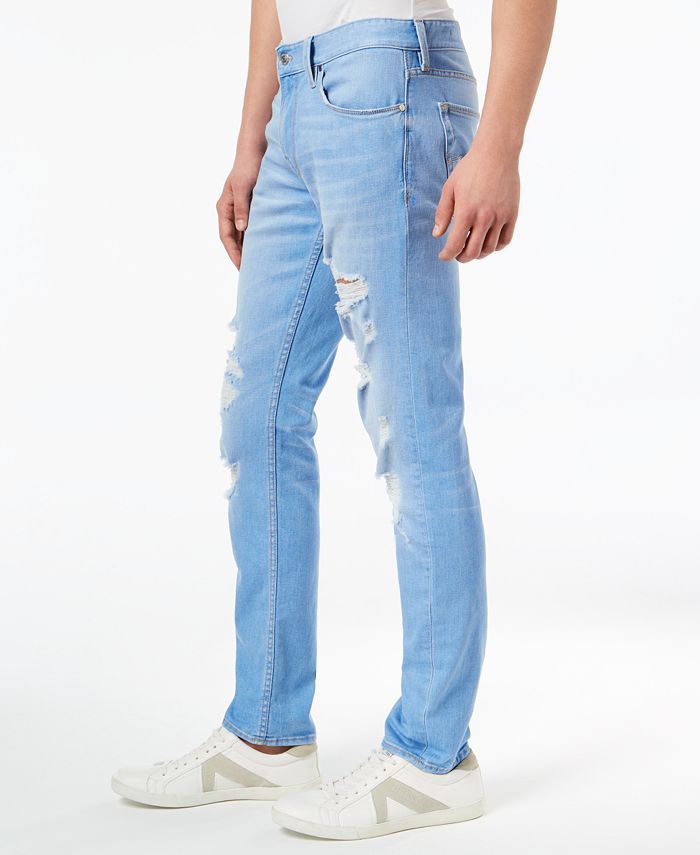 GUESS Men's Slim Tapered Fit Ripped Stretch Jeans - Macy's