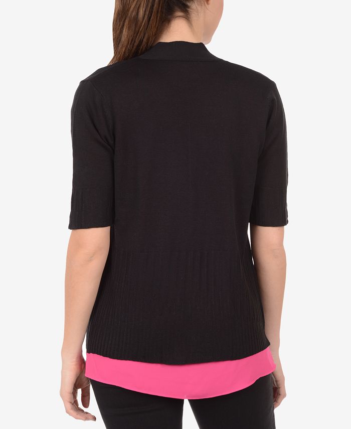 NY Collection Open-Front Roll-Tab Cardigan - Macy's