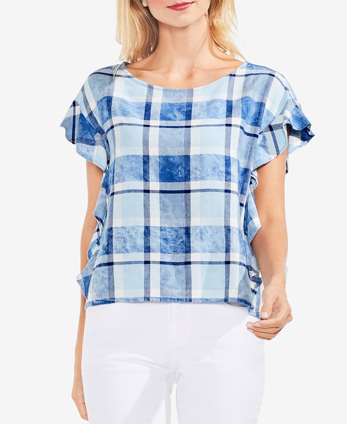 Vince Camuto Ruffled Plaid Top - Macy's