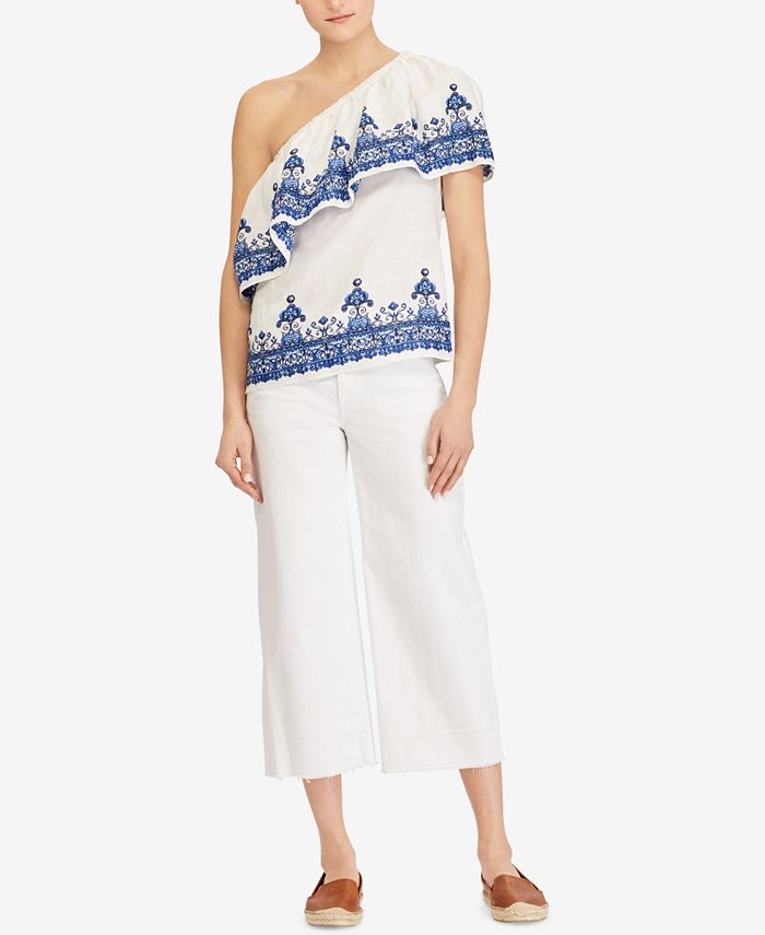 Lauren Ralph Lauren One-Shoulder Linen Top - Macy's