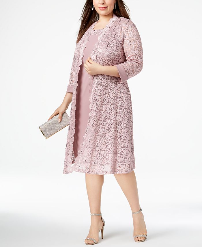 R & M Richards Plus Size Dress & Sequined Lace Duster Jacket - Macy's