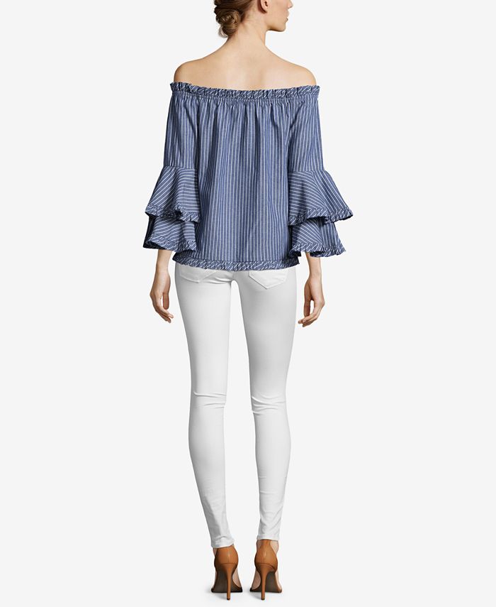 ECI Cotton Off-The-Shoulder Ruffle-Sleeve Top - Macy's