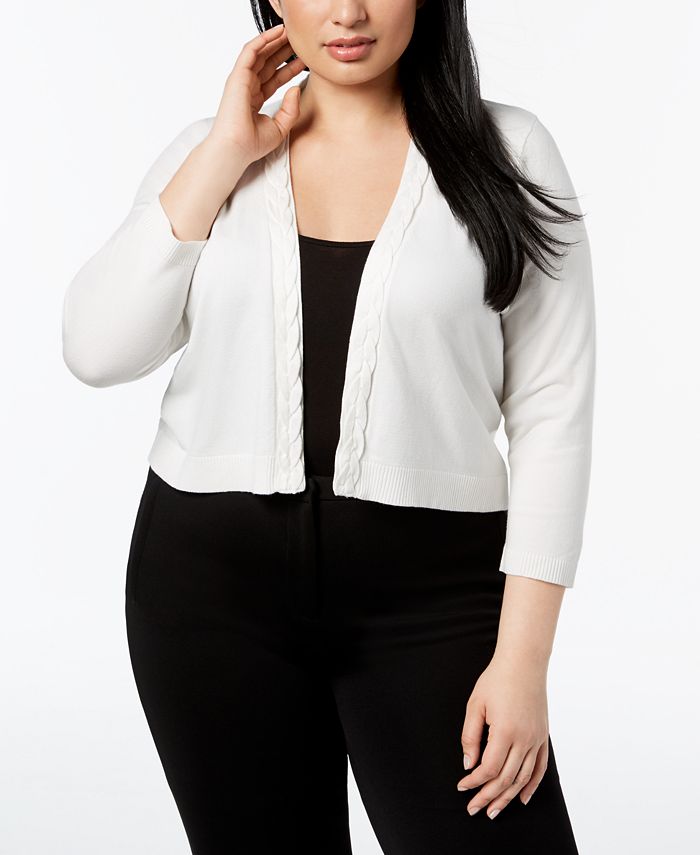 Calvin Klein Plus Size Cropped Braided-Trim Cardigan - Macy's
