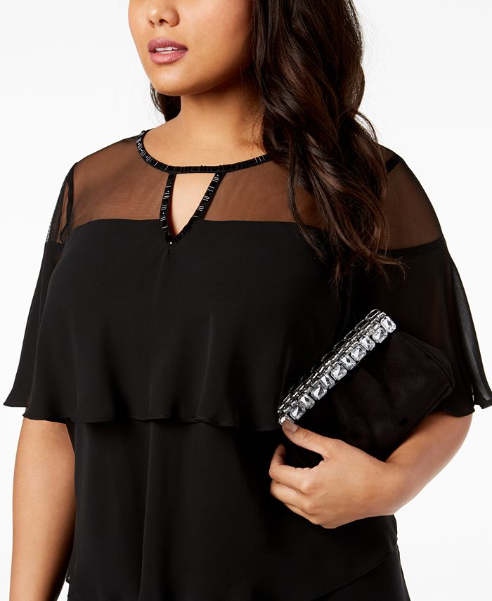 SL Fashions Plus Size Embellished Tiered Keyhole Dress - Macy's