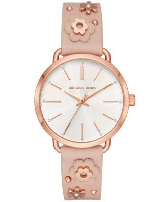 Michael Kors Women's Portia Pink Leather Floral Strap Watch 37mm - Macy's