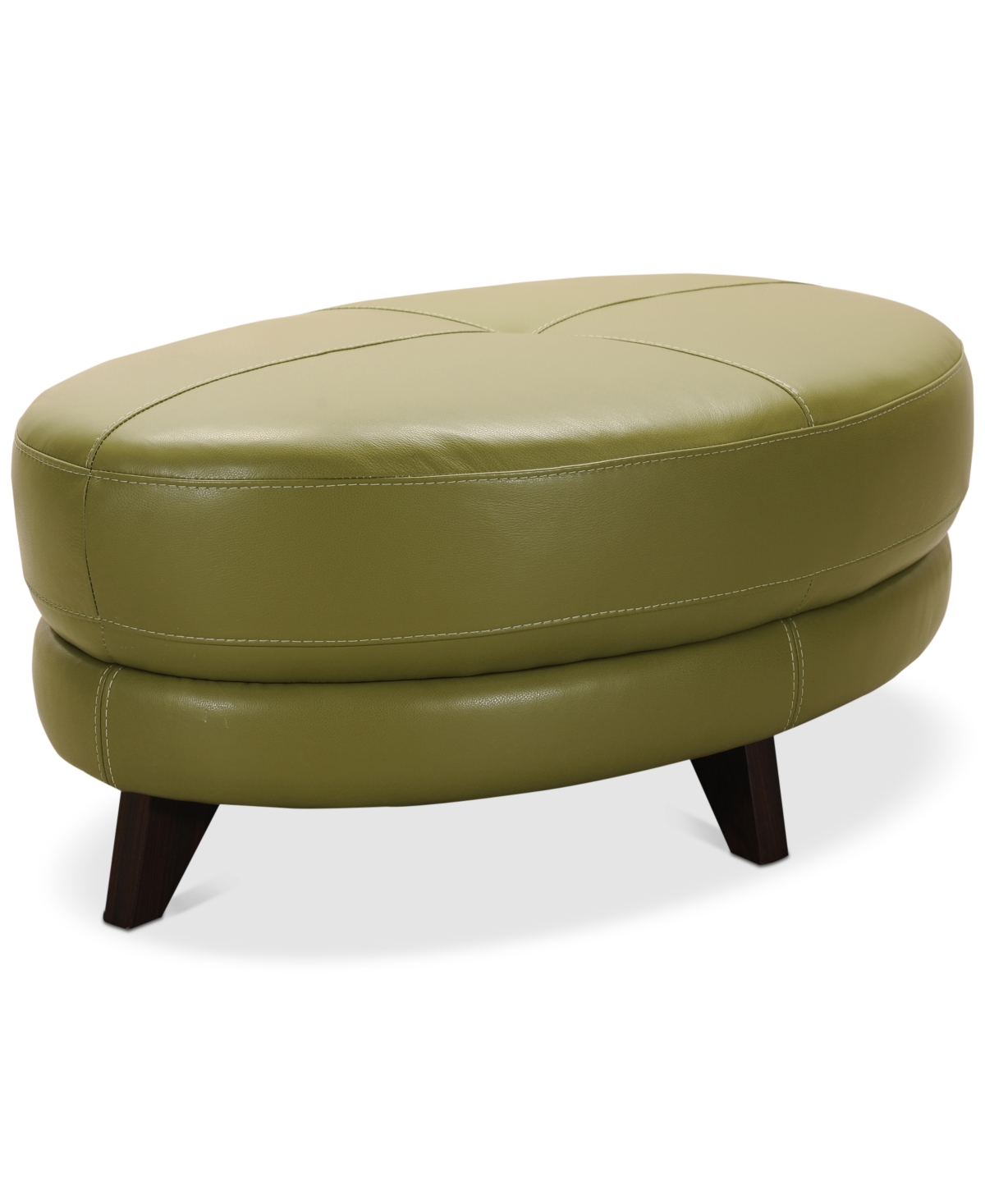 Myia Tufted Leather Oval Ottoman  Created for Macys - Green Apple
