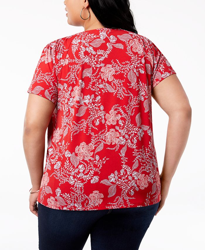 Style And Co Plus Size Printed Pleated Neck Top Created For Macys Macys