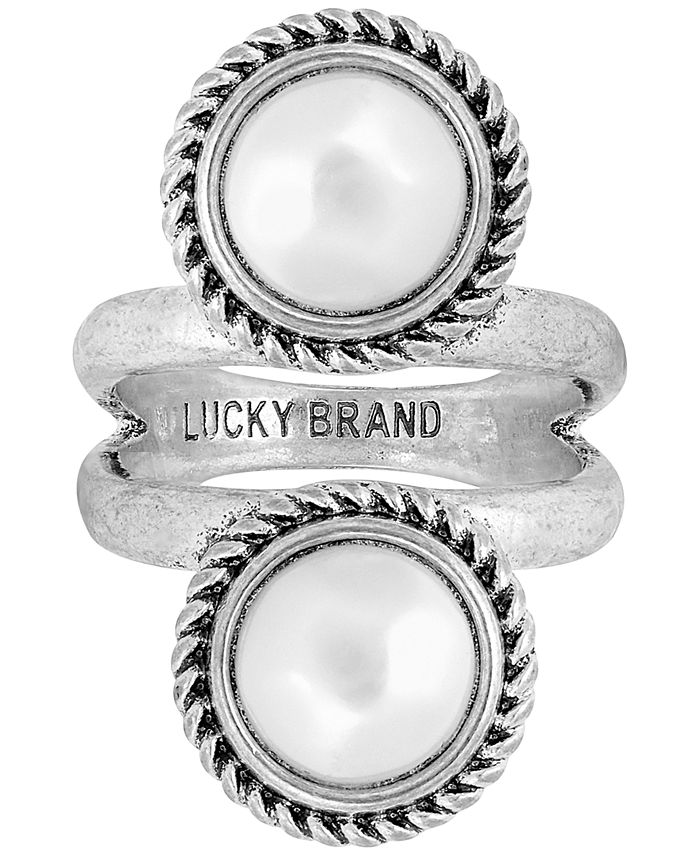 Lucky Brand Silver-Tone Imitation Pearl Double-Row Ring - Macy's