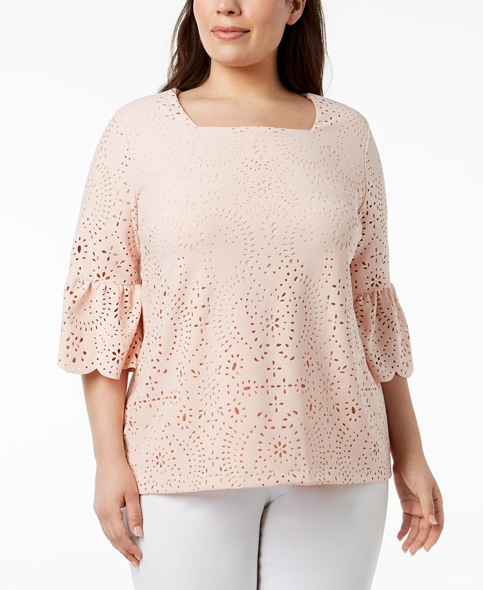 Calvin Klein Plus Size Laser Cut Top - Macy's