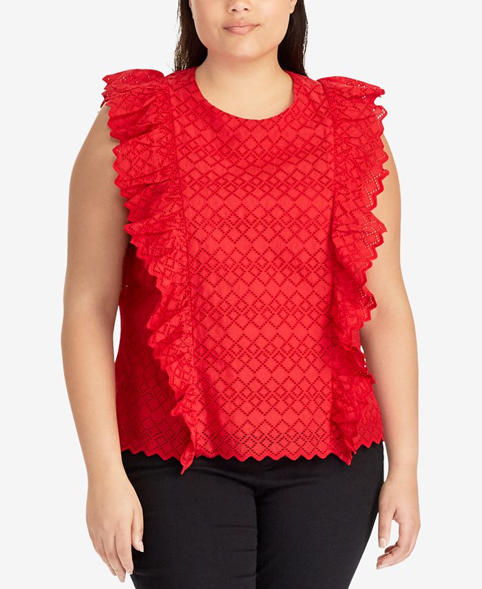 Lauren Ralph Lauren Plus Size Ruffled Cotton Top - Macy's