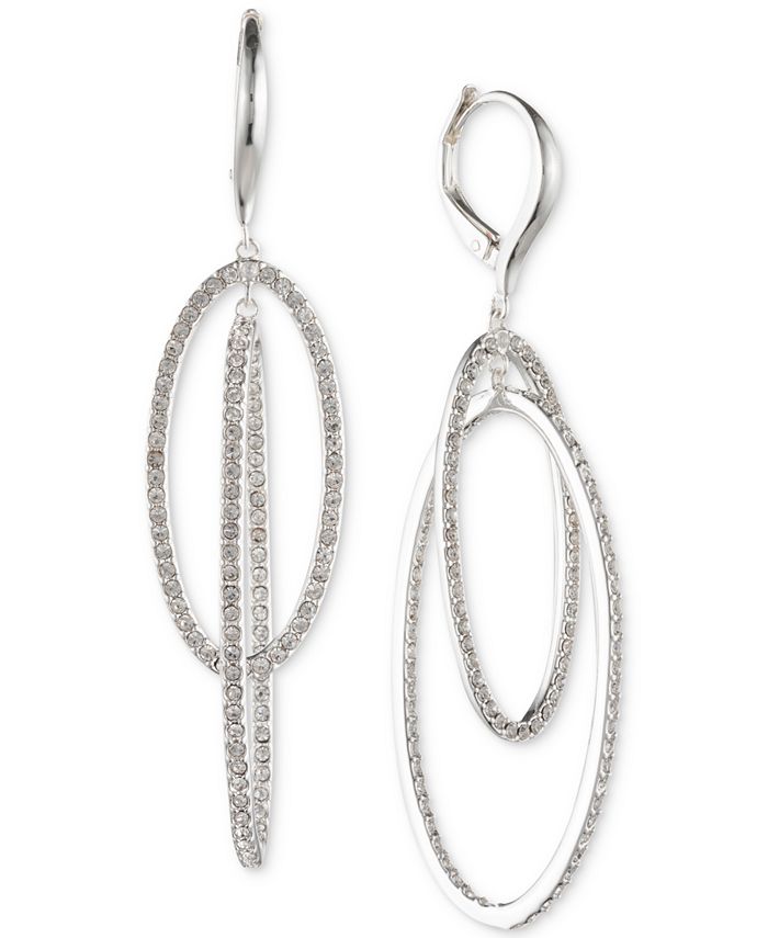 Lauren Ralph Lauren Silver-Tone Pavé Double Hoop Orbital Drop Earrings - Macy's