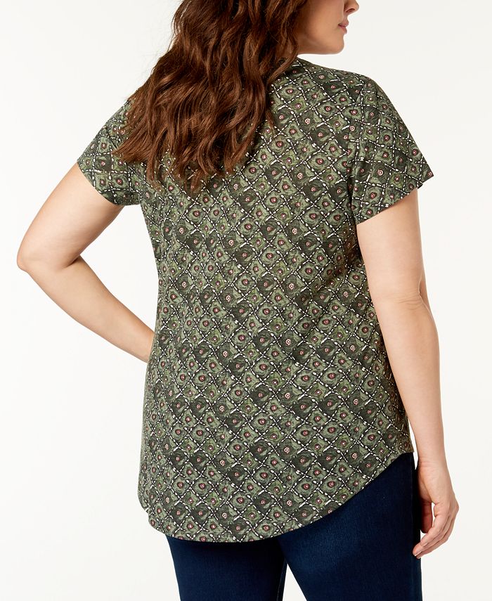 Style And Co Plus Size Mixed Print Peasant Top Created For Macys Macys