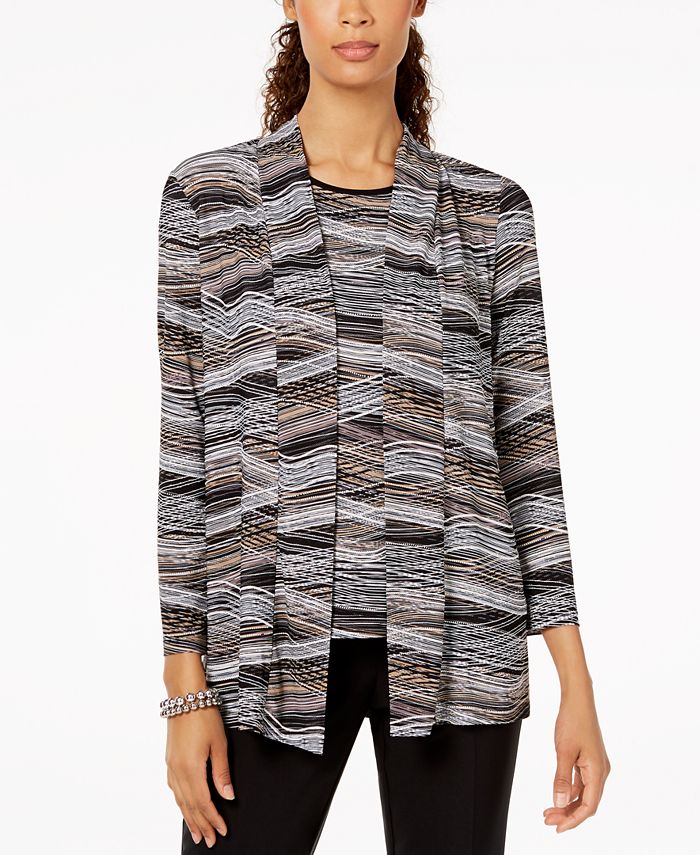 Kasper Printed Open-Front Cardigan - Macy's