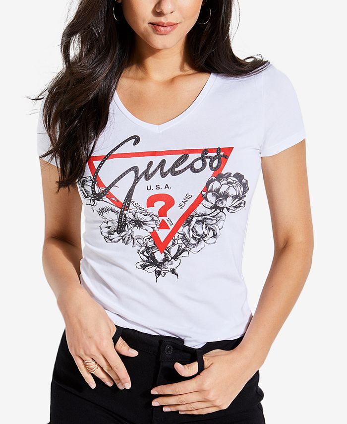 GUESS Roses Logo T-Shirt - Macy's