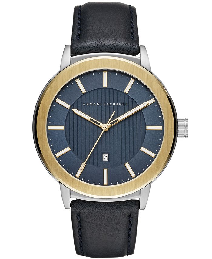 A|X Armani Exchange Men's Maddox Navy Leather Strap Watch 46mm - Macy's