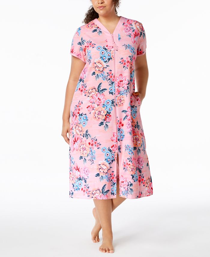 Miss Elaine Plus Size Printed Long Zip Robe - Macy's