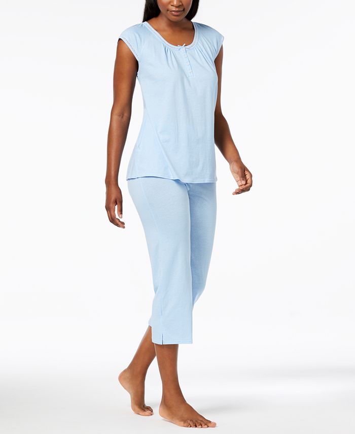 Miss Elaine Knit Mesh-Trim Pajama Set - Macy's