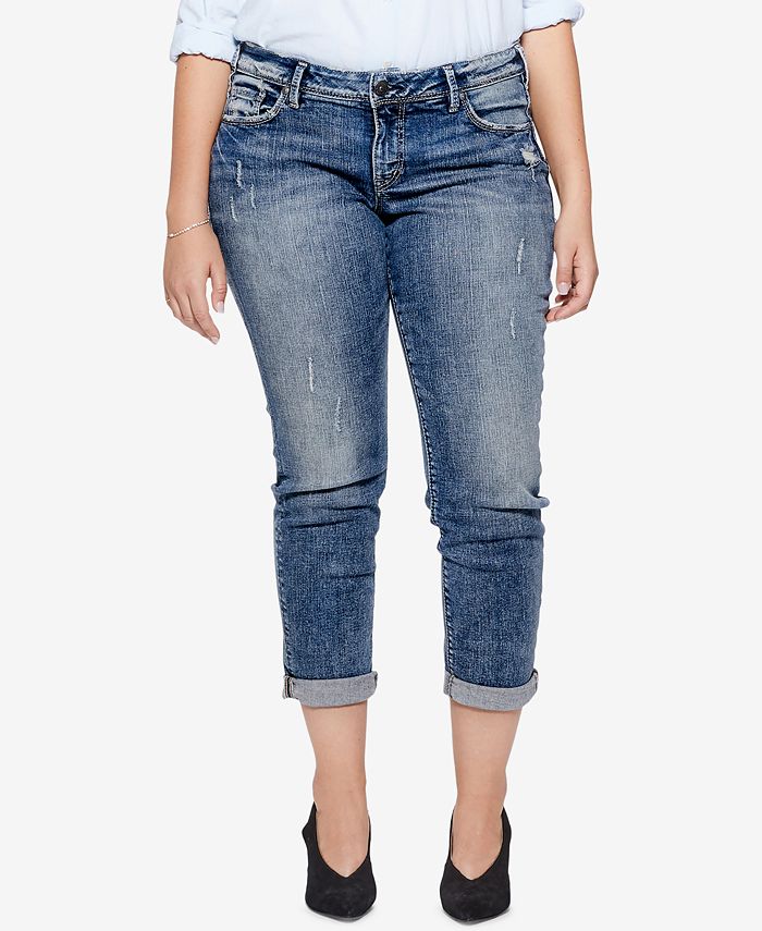 Silver Jeans Co. Plus Size Sam Distressed Boyfriend-Fit Cropped Jeans ...