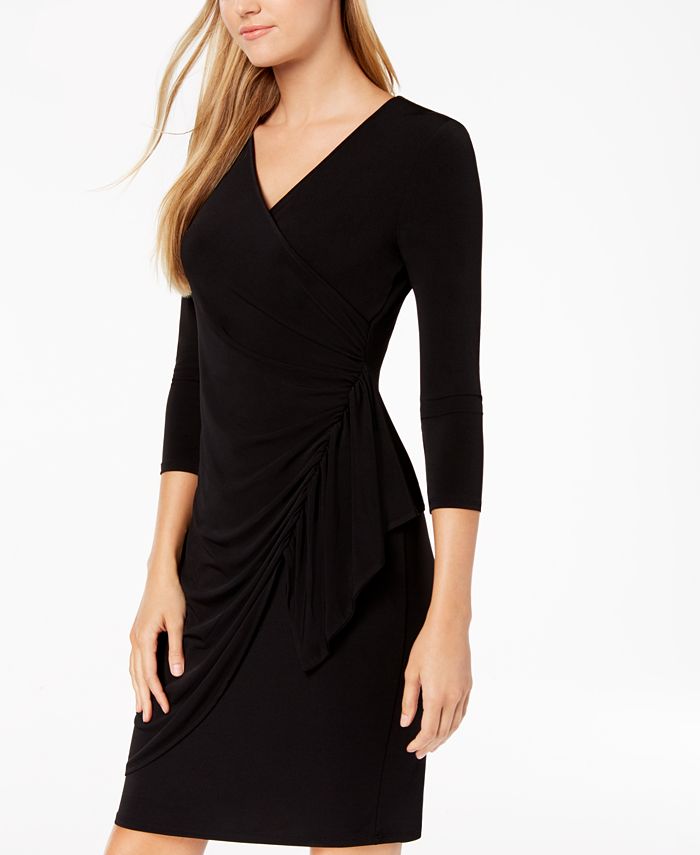 Calvin Klein Ruched Ruffled Faux-Wrap Dress - Macy's