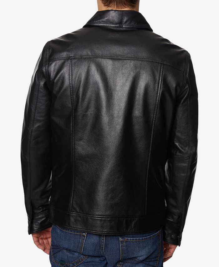 Perry Ellis Men's Full-Zip Leather Jacket, Created for Macy's - Macy's