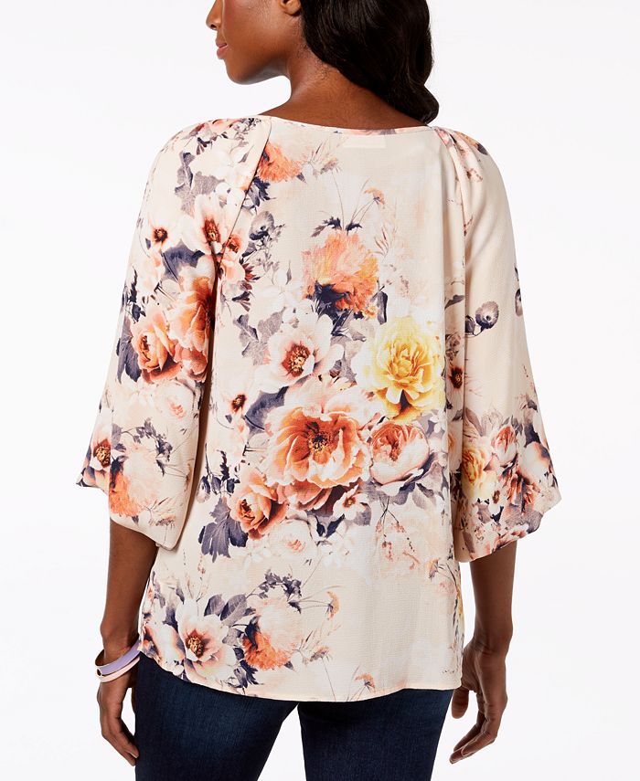 Charter Club Printed Blouson-Sleeve Top, Created for Macy's - Macy's