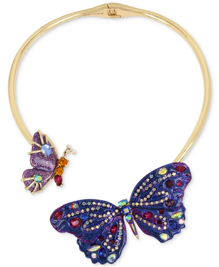 Betsey Johnson Gold-Tone Glittery Stone Butterfly 16" Collar Necklace ...
