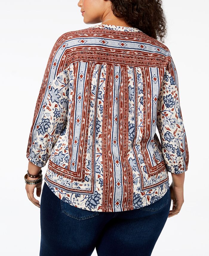Style And Co Plus Size Mixed Print Peasant Top Created For Macys Macys
