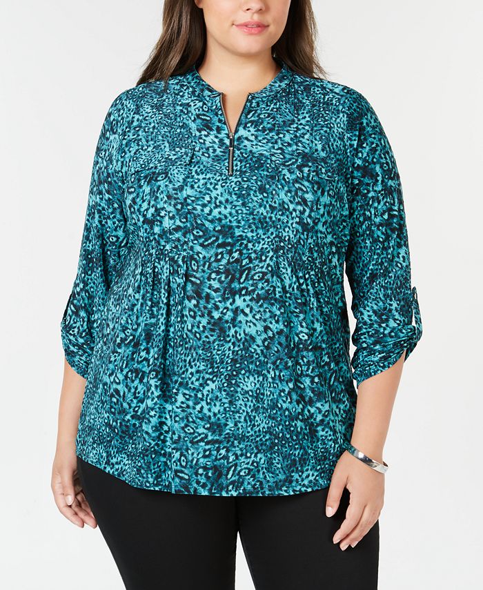 NY Collection Plus Size Animal-Print Pleated Top - Macy's