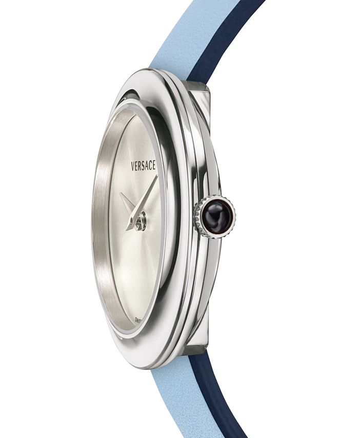 Versace Women's Swiss V-Flare Light Blue & Navy Leather Wrap Strap ...