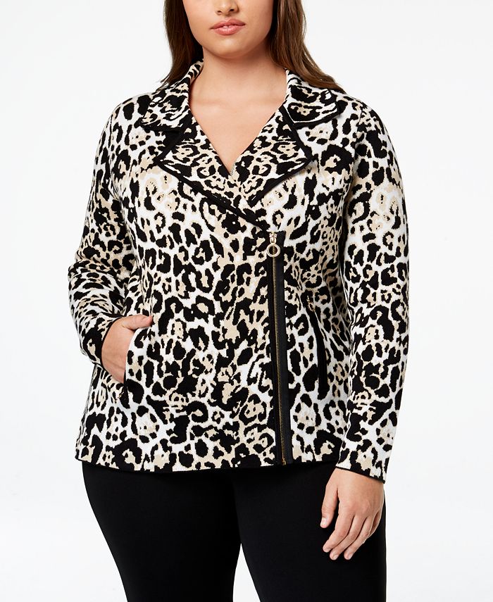 Belldini Plus Size Animal-Print Moto Jacket - Macy's