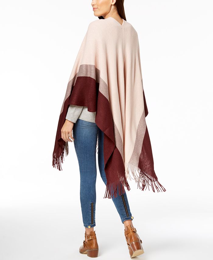 Cejon Colorblocked Patch-Pocket Fringe Poncho - Macy's