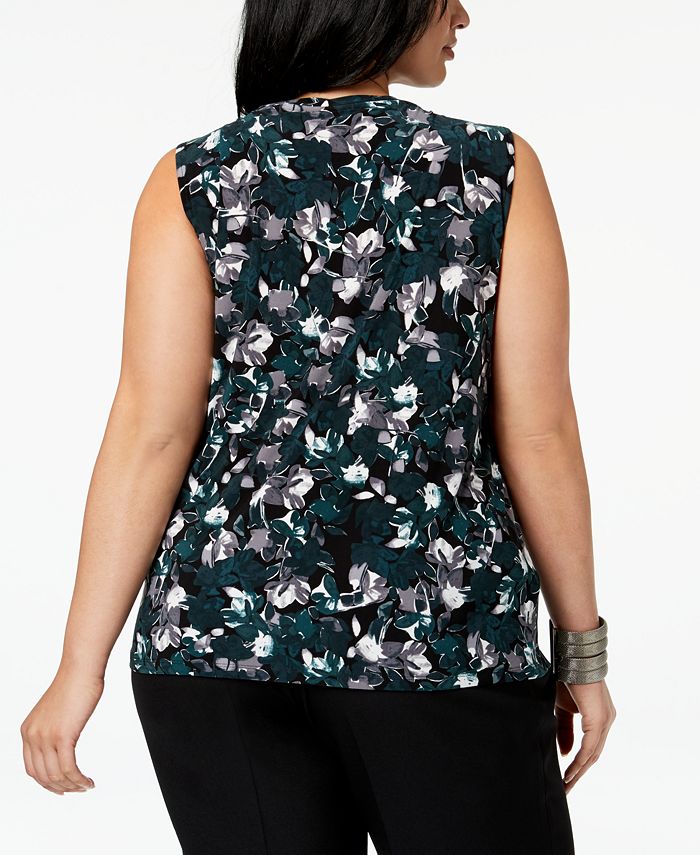 Kasper Plus Size Printed Jewel-Neck Top - Macy's